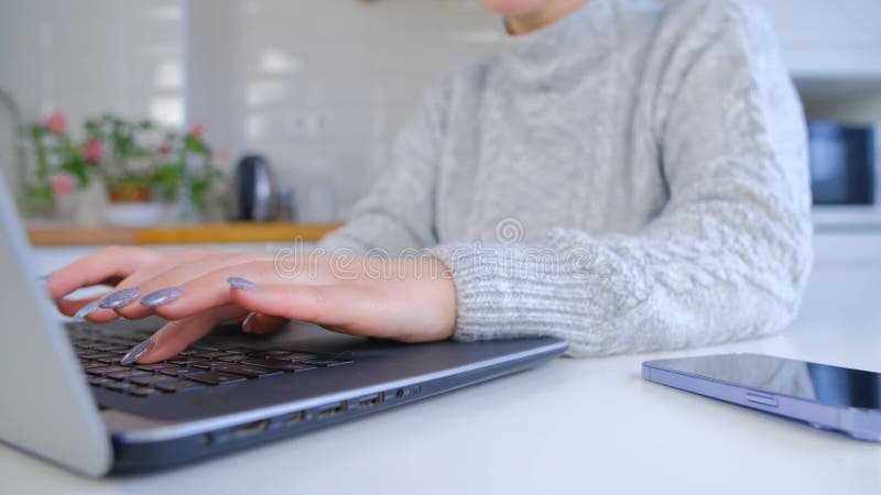 Freelancer Woman Typing Text on a Laptop at Home. Female Programmer ...