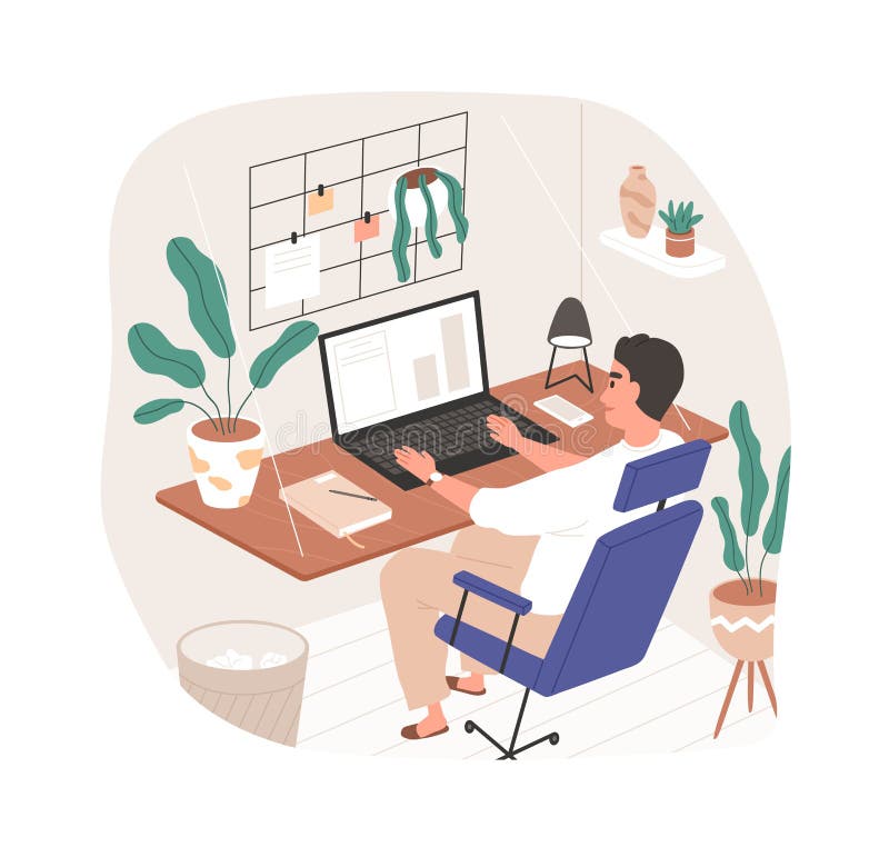 Freelancer Work from Home Office. Man Working Online at Desk with ...