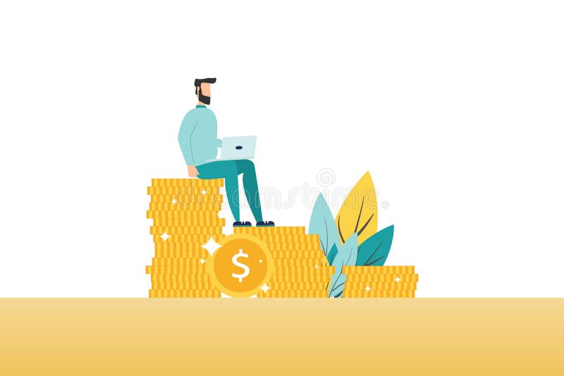 Freelancer Worker Working at Laptop Computer. Investment Online Web ...