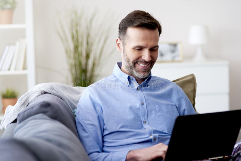 Freelancer Working at His Home Office. Stock Photo - Image of mobility ...