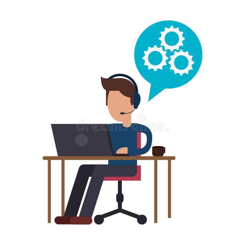 Freelancer Working with Laptop on Desk Stock Vector - Illustration of ...