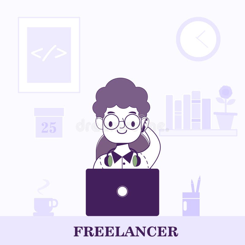 Freelancer at the Workplace Flat Style Stock Vector - Illustration of ...