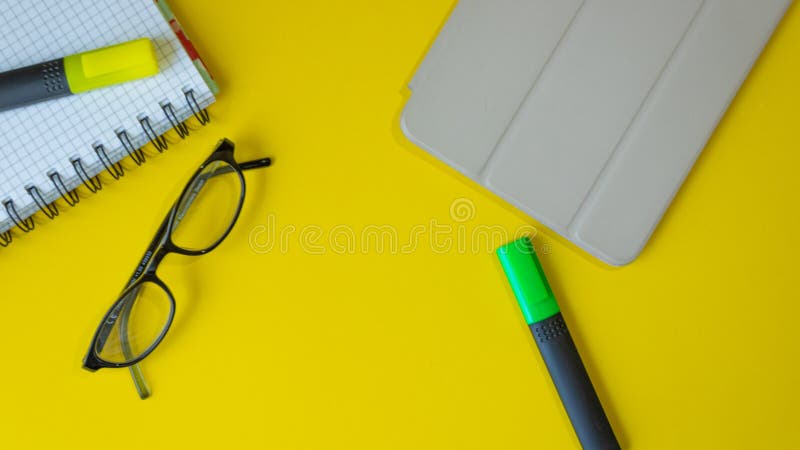 Freelancer Workplace on Yellow Background. Remote Work, Home Office ...