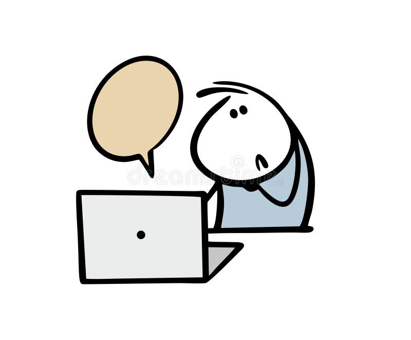 Freelancer Works in Internet Online. Vector Illustration of Stickman ...