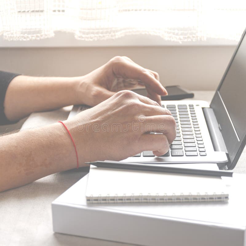 Freelancer Works on a Laptop in the Home Office Stock Image - Image of ...