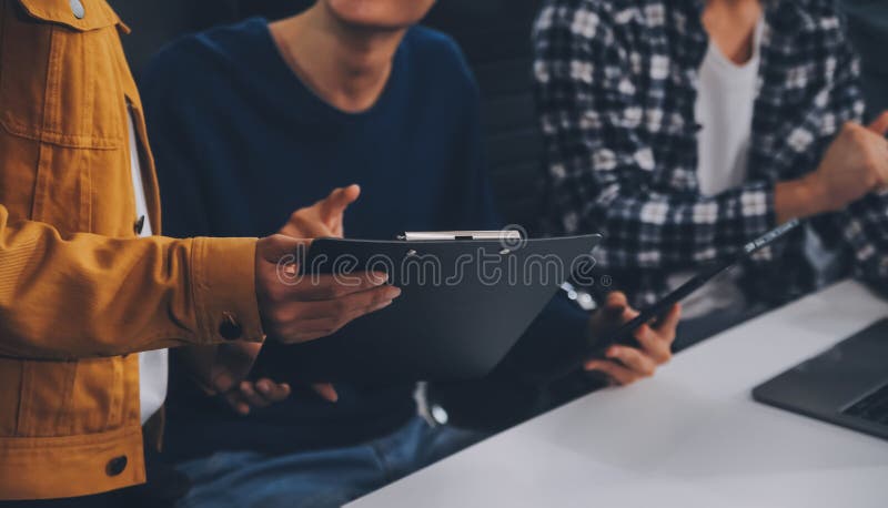 Freelancers Team Work Together. Students Study Smiling Stock Photo ...
