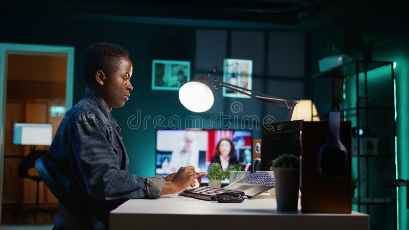 Freelancing Admin in Home Office Using Laptop To Write Programming Language Code Stock Video ...