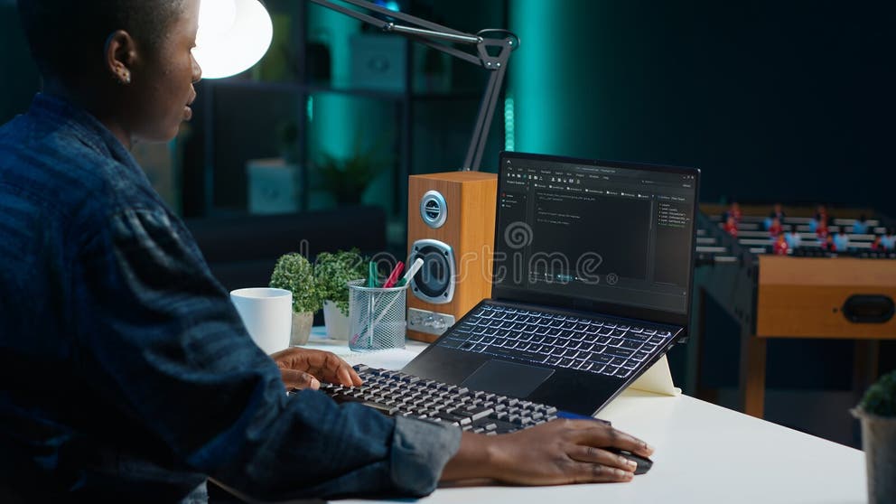 Freelancing Admin in Home Office Using Laptop To Write Programming ...