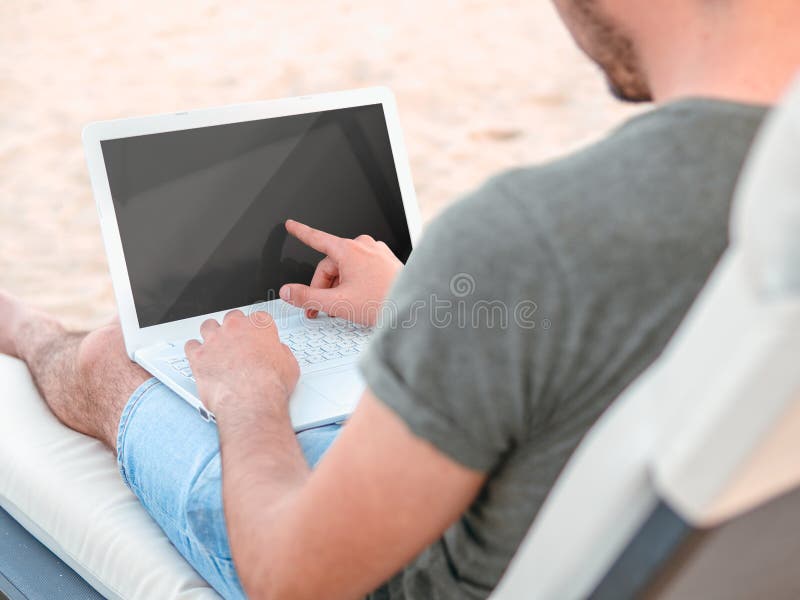 Man Using a Touch Screen Computer Laptop Stock Photo - Image of plank ...