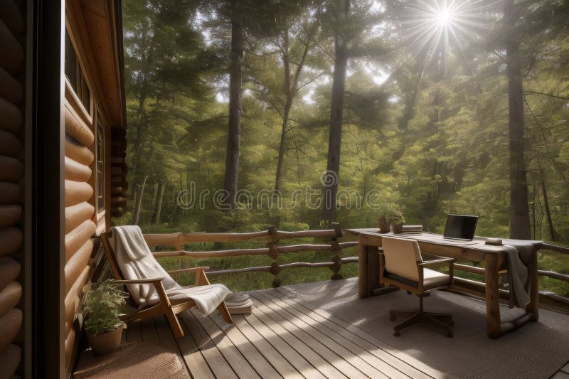 Freelancing in Nature: Forest-View Workspace Stock Illustration ...