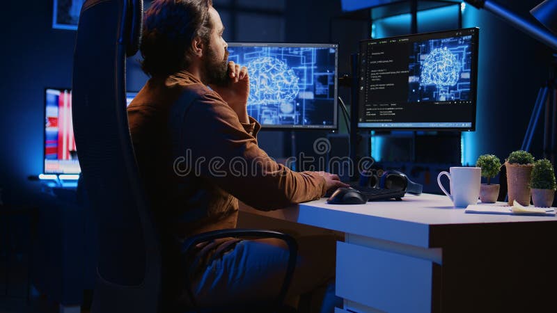 Freelancing Programmer Writes Artificial Intelligence Code On Desktop