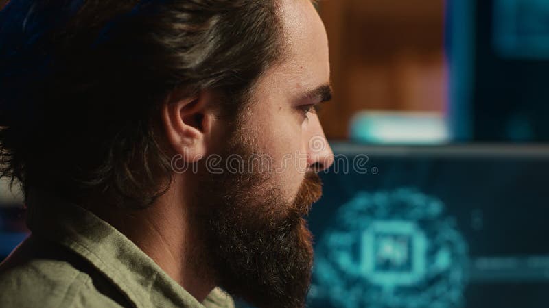Freelancing System Administrator Upgrading High Tech AI, Confused by Complexity Stock Photo ...