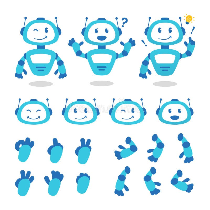 Cute Simple Robot Cartoon Character Illustration Set Animation Stock ...