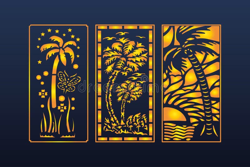 Tropical Palm Tree Laser Cut Panels Golden Decorative Screen Designs ...
