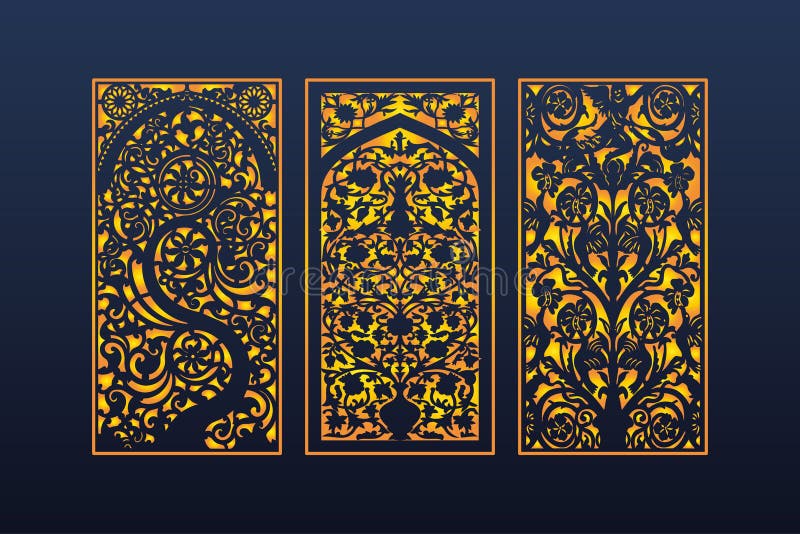 Golden Botanical Arabesque Panels Intricate Islamic Architectural Art ...