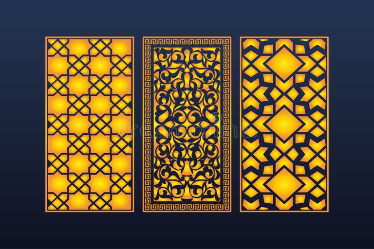 Golden Islamic Art Panels: Geometric, Arabesque & Greek Fret Pattern ...