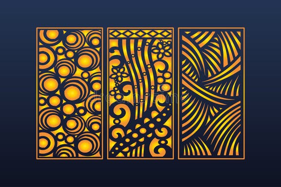 Three Abstract Modern Panels with Circles, Waves & Floral Patterns CNC ...