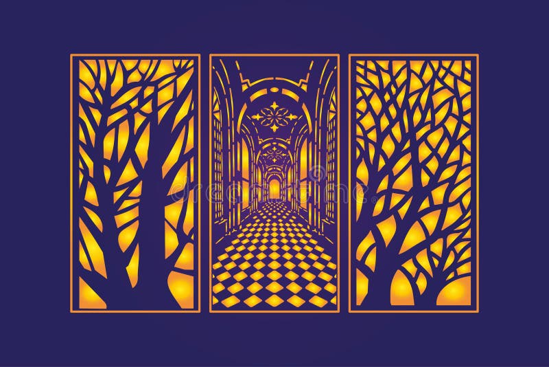 Decorative GoldenLaser Cut Abstract Panels Gothic Archway and Stylized ...