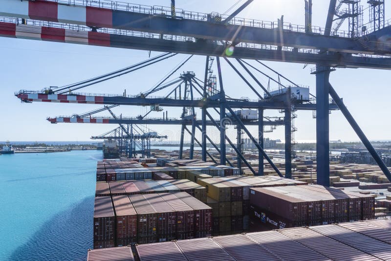 Freeport, Bahamas - View on the Containers Loaded on Deck of the Cargo ...
