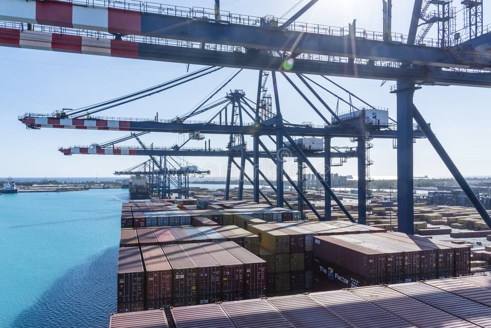 Freeport, Bahamas - View on the Containers Loaded on Deck of the Cargo ...