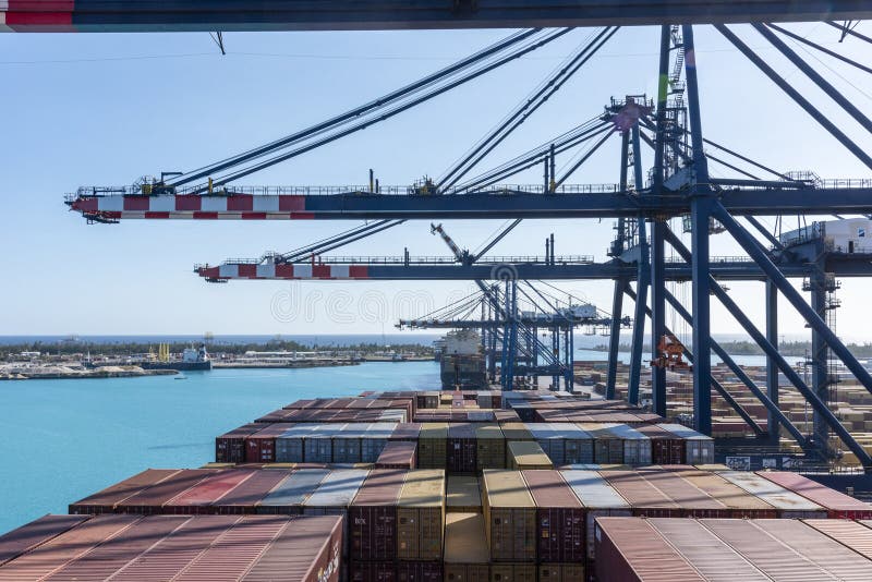 Freeport, Bahamas - View on the Containers Loaded on Deck of the Cargo ...
