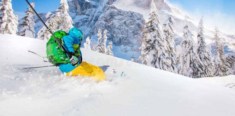 Freeride in Fresh Powder Snow. Stock Image - Image of cool, leisure ...