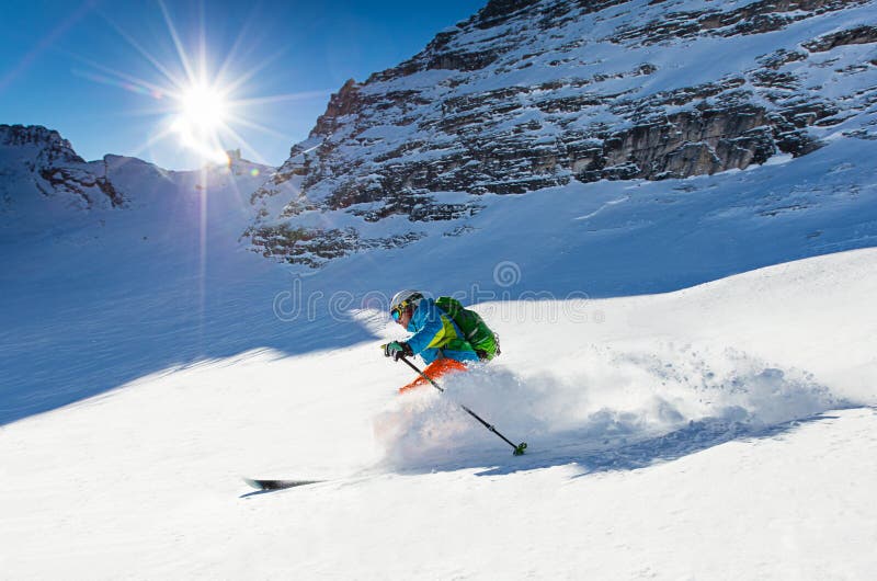 Freeride in Fresh Powder Snow. Stock Photo - Image of downhill, cold ...