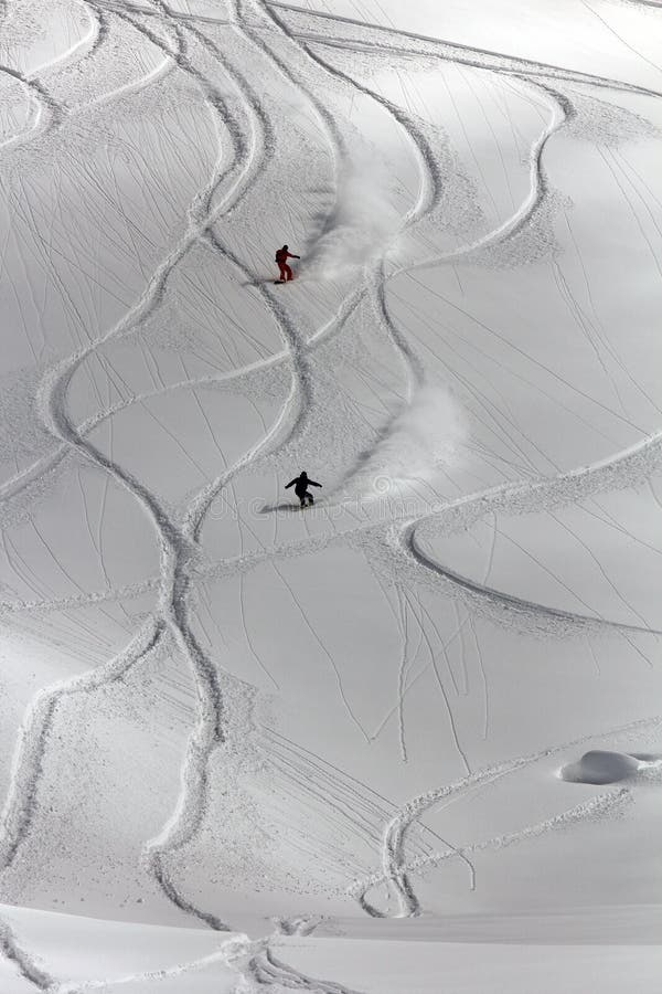 Freeride, Tracks on a Slope Stock Image - Image of activity, alpinist ...