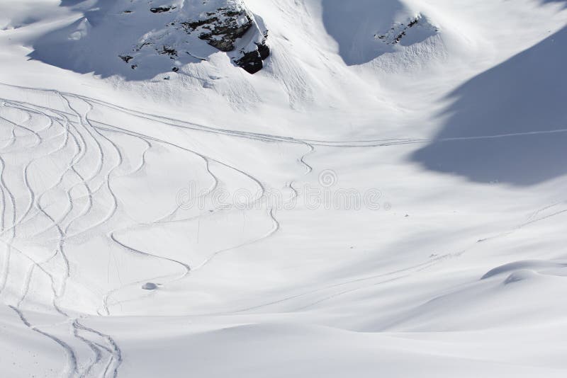 Freeride, Tracks on a Slope Stock Photo - Image of mountains, field ...
