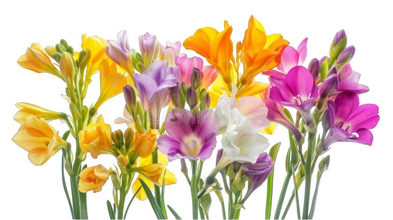 Beautiful Blooming Freesias in Vibrant Colors Isolated on a White ...