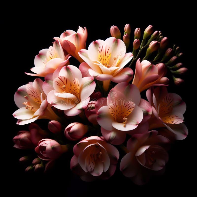 Freesias Isolated on Black Background. Flowers and Plants in Spring ...