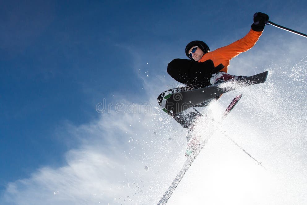 Freeskier in a jump stock image. Image of alpes, action - 30954673
