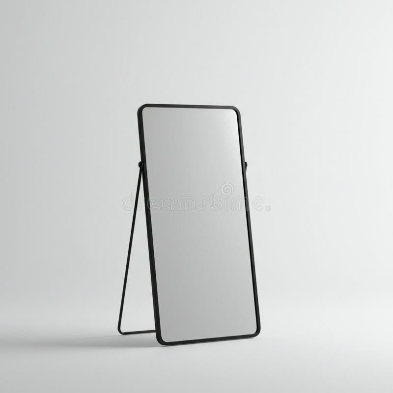Freestanding Rectangular Mirror with Rounded Corners, Framed in Black ...