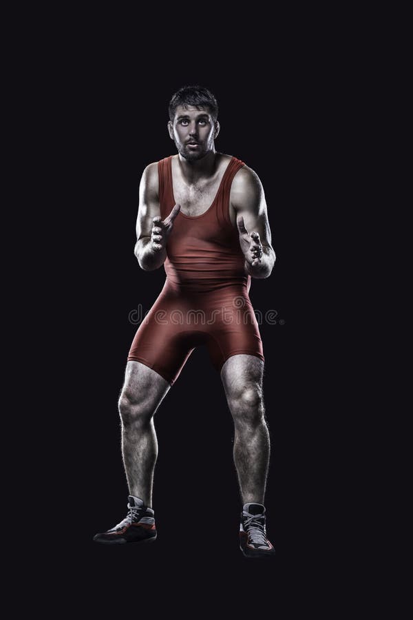 Young Freestyle Wrestler in Red Wrestling Uniform Training Stock Image ...