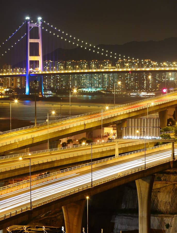 Freeway and Bridge at Night Stock Photo - Image of building, time: 20475654