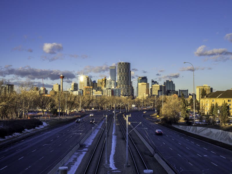 Freeway into Calgary on a Cold Winter Day Stock Photo - Image of office ...
