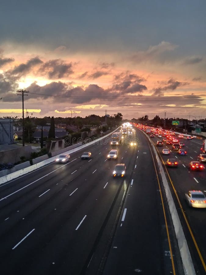 Freeway stock image. Image of cars, sunset, freeway - 128474467