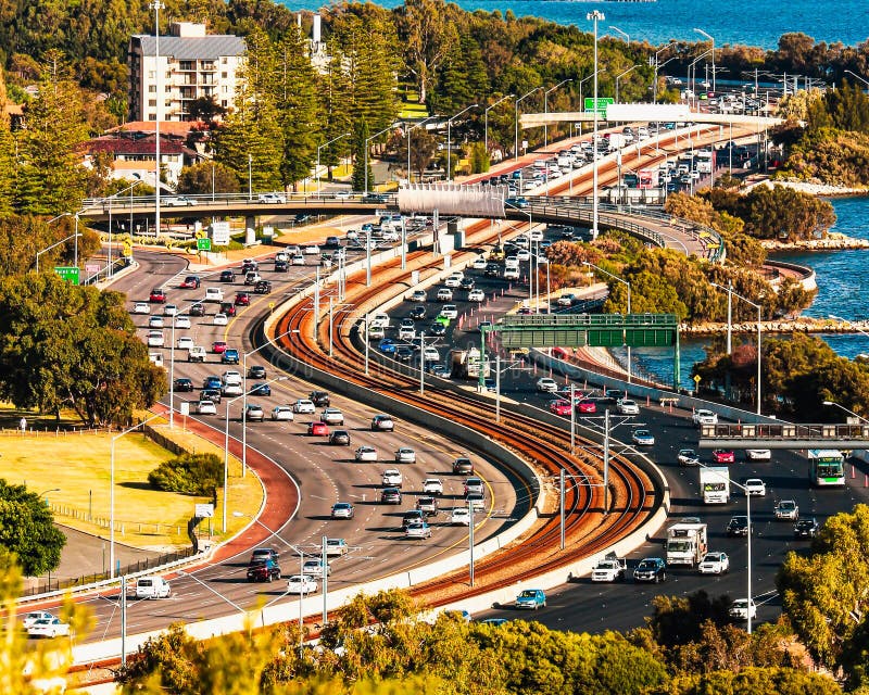 Freeway in the City, Perth, WA Stock Image - Image of traffic ...