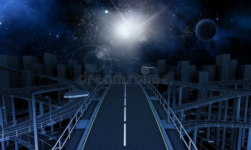 Freeway in the City with Space Sky Stock Illustration - Illustration of ...