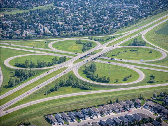 Freeway with a Large Diamond Shaped Interchange in the Middle Stock ...