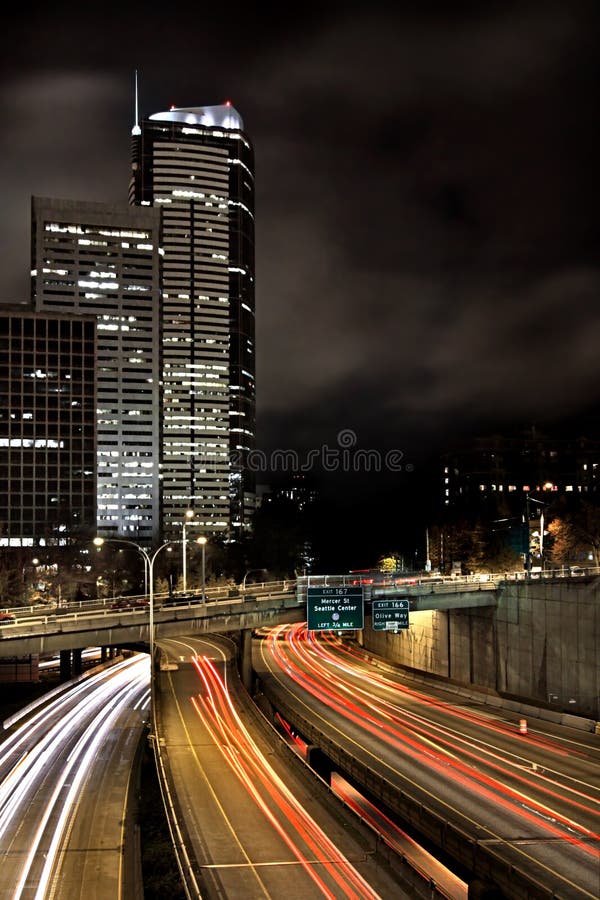 Freeway at Night stock photo. Image of roads, office - 11961638