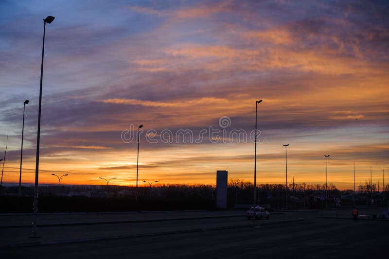 Freeway in the red sunset stock photo. Image of lights - 85282950