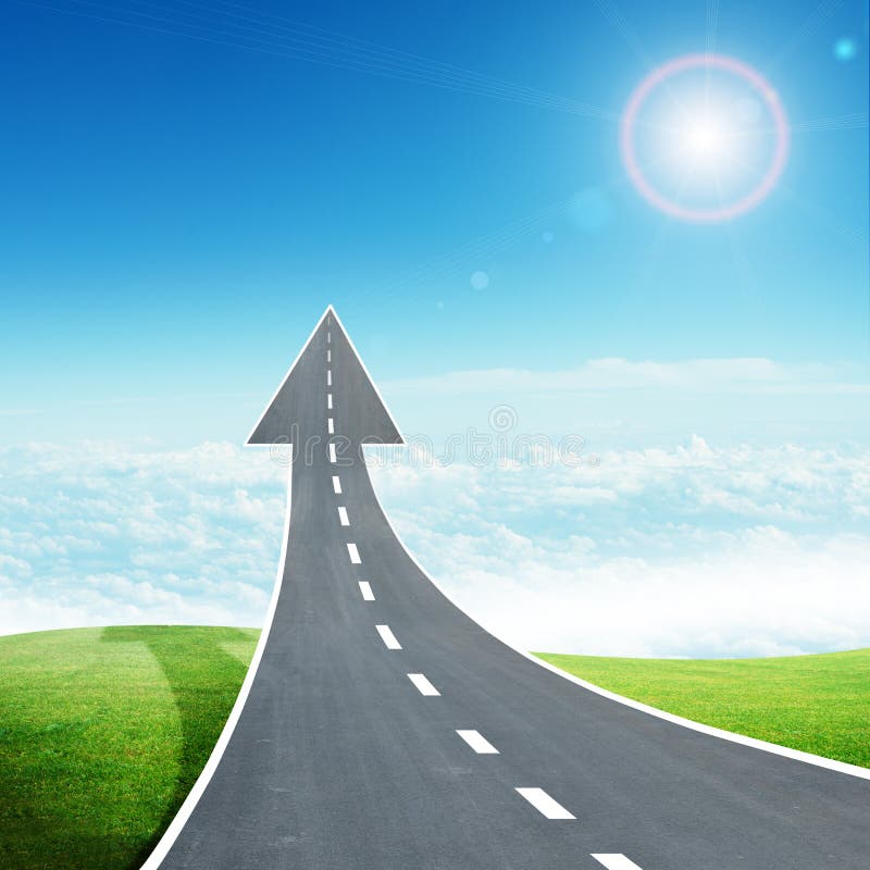 Freeway Road Going Up As an Arrow in Sky Stock Illustration ...