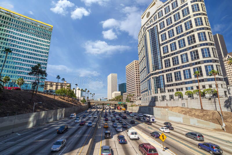 Freeway Traffic in Downtown Los Angeles Editorial Stock Photo - Image ...