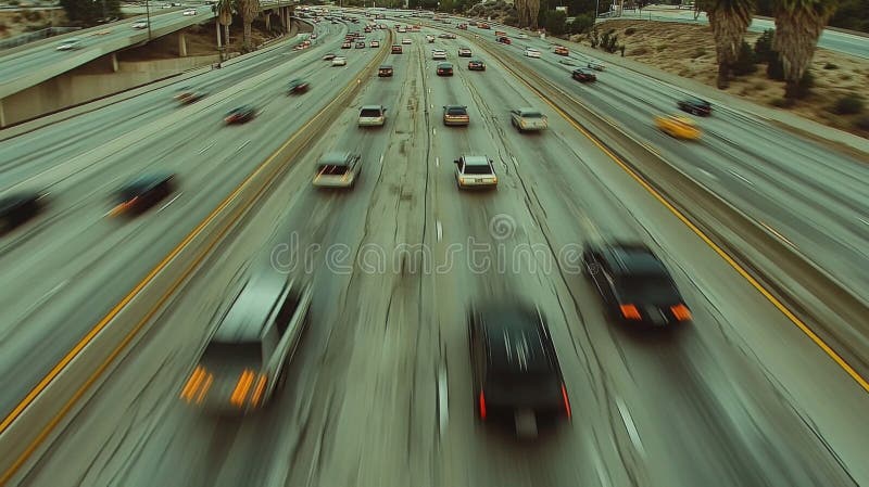 Freeway Traffic Flowing Smoothly through Lanes Stock Illustration ...