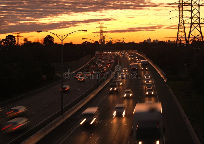 Freeway Traffic Heading Out of the City at Sunset Melbourne. Stock ...