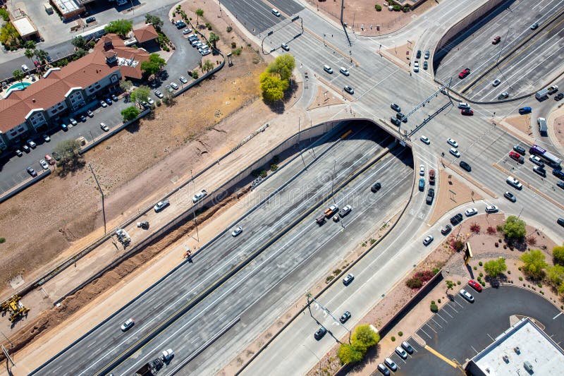 Freeway Widening and Ramp Construction Viewed from Above Stock Photo ...