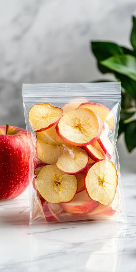 Freeze-dried Apples, Dried Apples in Transparent Bag on White Marble ...