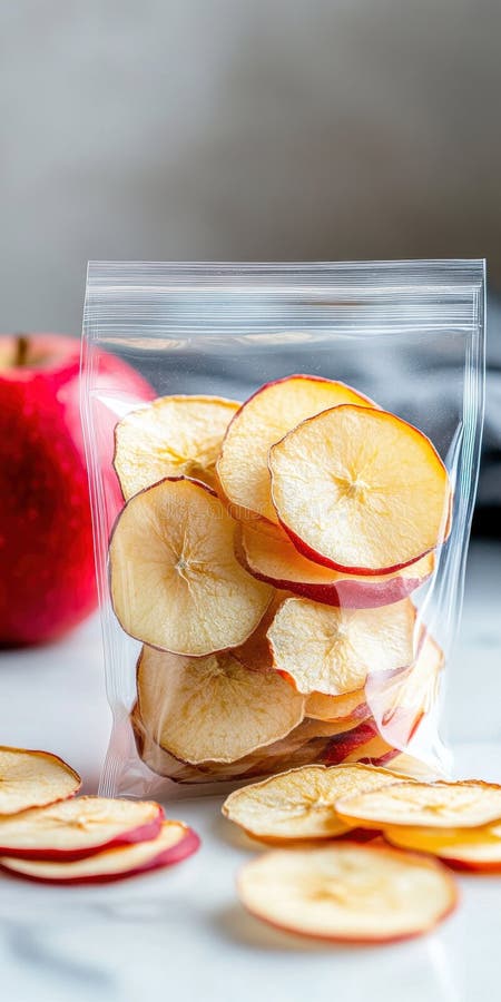 Freeze-dried Apples, Dried Apples in Transparent Bag on White Marble ...