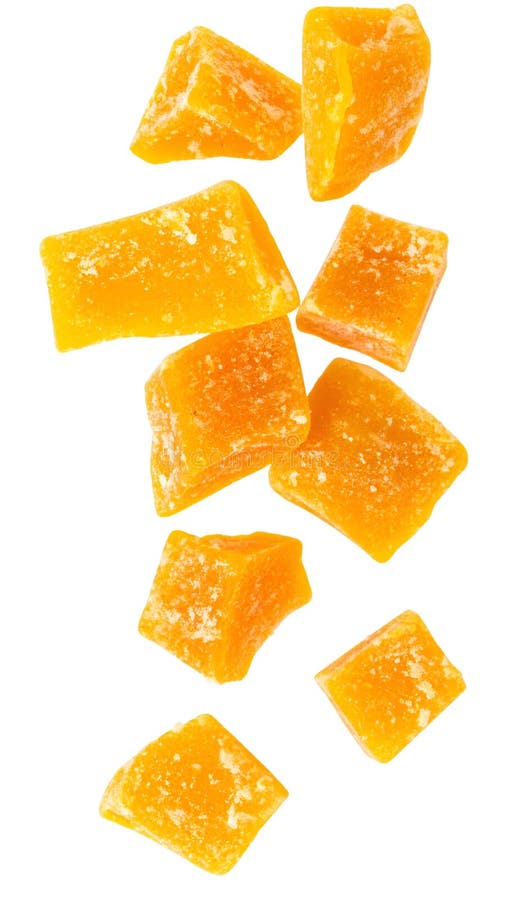 Freeze Dried Mango Chunks Falling Transparent Background Stock Photos ...